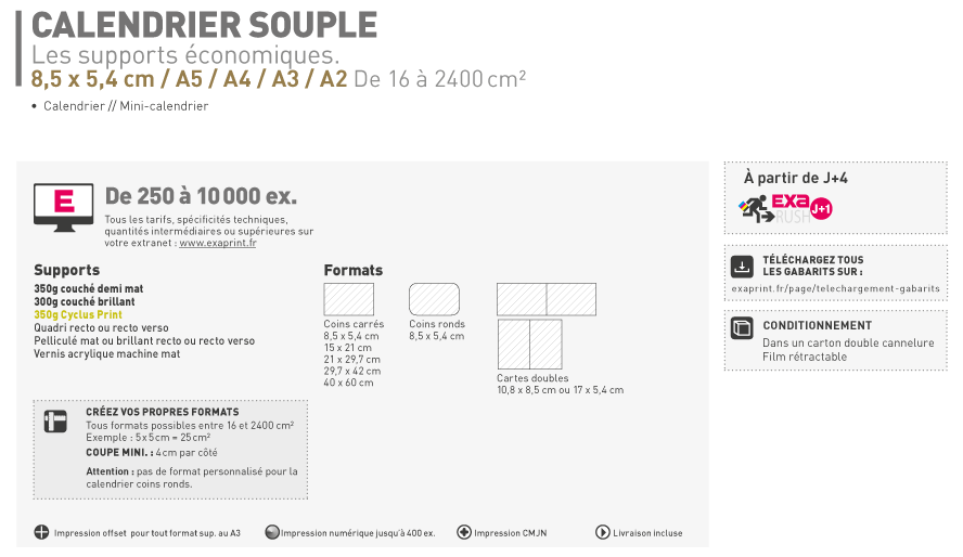 Impression Calendrier papier A5, A4, A3, A2 | Exaprint